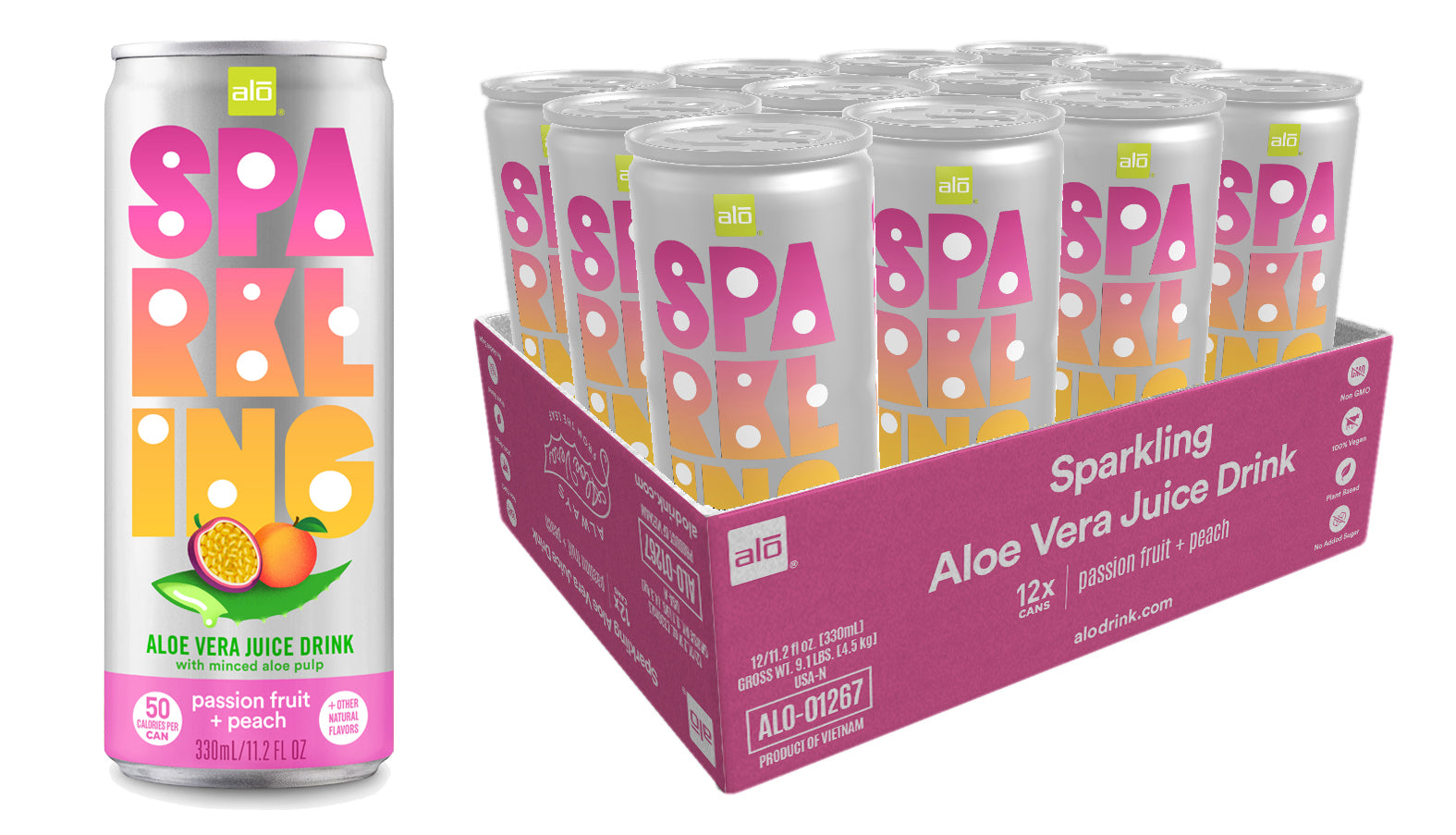 ALO Sparkling Passion Fruit & Peach Carbonated Aloe Vera Juice Drink ...