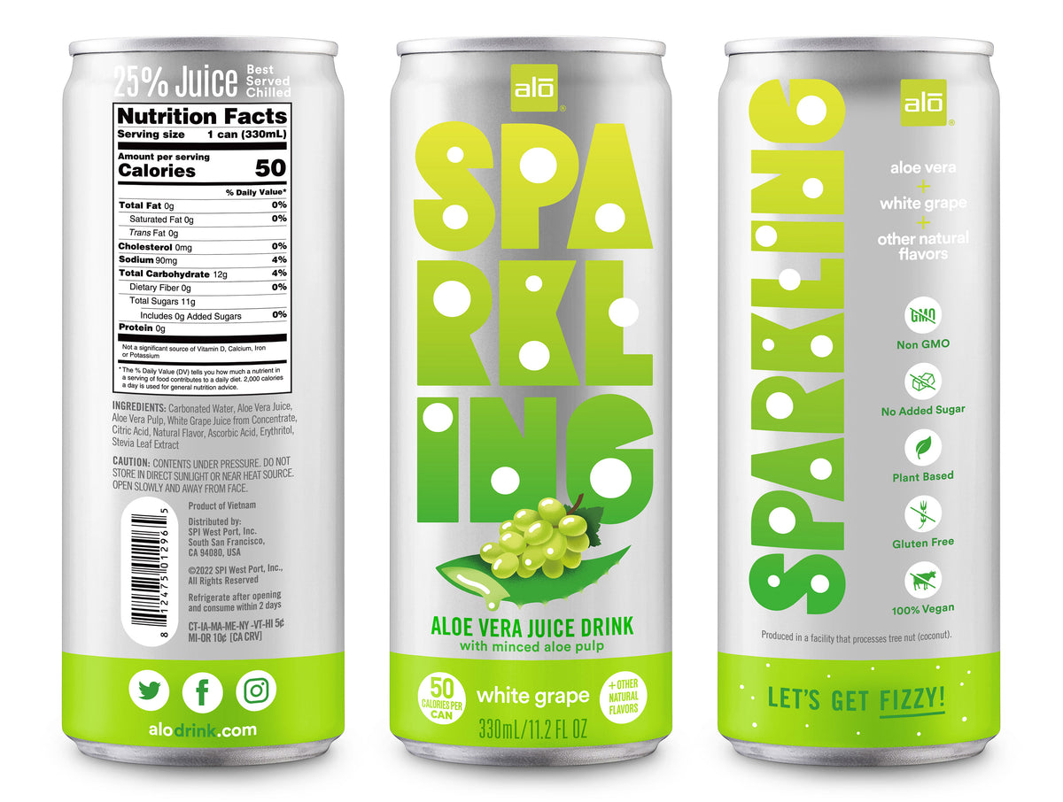 ALO Sparkling White Grape Carbonated Aloe Vera Juice Drink | 330ml, Pa ...